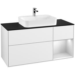 Villeroy & Boch Villeroy und Boch Finion Waschtischunterschrank F422MTGF 120cm, Abdeckplatte black matt, Regal rechts White matt lacquer, Glossy white lacquer