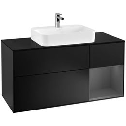 Villeroy & Boch Villeroy und Boch Finion Waschtischunterschrank F422GKPD 120cm, Abdeckplatte black matt, Regal rechts Anthracite matt, Black matt lacquer