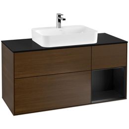 Villeroy & Boch Villeroy und Boch Finion Waschtischunterschrank F422PDGN 120cm, Abdeckplatte black matt, Regal rechts Black matt lacquer, Walnut veneer