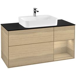 Villeroy & Boch Villeroy und Boch Finion Waschtischunterschrank F422PCPC 120cm, Abdeckplatte black matt, Regal rechts Oak Veneer, Oak Veneer