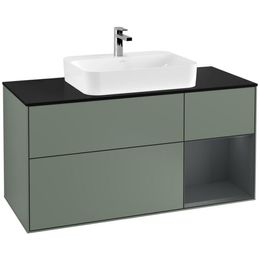 Villeroy & Boch Villeroy und Boch Finion Waschtischunterschrank F422HGGM 120cm, Abdeckplatte black matt, Regal rechts Midnight Blue Matt Lacquer, Olive Matt Lacquer