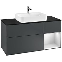 Villeroy & Boch Villeroy und Boch Finion Waschtischunterschrank F422MTHG 120cm, Abdeckplatte black matt, Regal rechts White matt lacquer, Midnight Blue Matt Lacquer