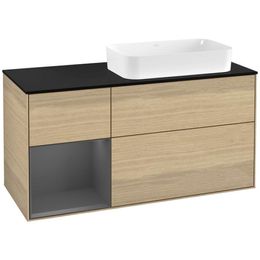 Villeroy & Boch Villeroy und Boch Finion Waschtischunterschrank F272GKPC 120cm, Abdeckplatte black matt, Regal links Anthracite matt, Oak Veneer
