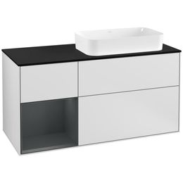 Villeroy & Boch Villeroy und Boch Finion Waschtischunterschrank F272HGMT 120cm, Abdeckplatte black matt, Regal links Midnight Blue Matt Lacquer, White matt lacquer