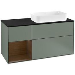 Villeroy & Boch Villeroy und Boch Finion Waschtischunterschrank F272GNGM 120cm, Abdeckplatte black matt, Regal links Walnut veneer, Olive Matt Lacquer