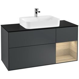 Villeroy & Boch Villeroy und Boch Finion Waschtischunterschrank F422PCHG 120cm, Abdeckplatte black matt, Regal rechts Oak Veneer, Midnight Blue Matt Lacquer