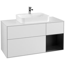Villeroy & Boch Villeroy und Boch Finion Waschtischunterschrank G421PDMT 120cm, Abdeckplatte white matt, Emotion, Regal rechts Black matt, White matt lacquer