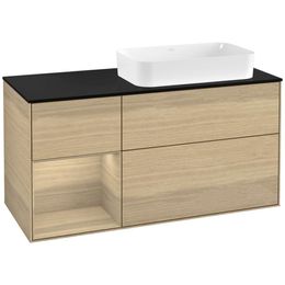 Villeroy & Boch Villeroy und Boch Finion Waschtischunterschrank F272PCPC 120cm, Abdeckplatte black matt, Regal links Oak Veneer, Oak Veneer