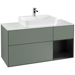Villeroy & Boch Villeroy und Boch Finion Waschtischunterschrank G421PDGM 120cm, Abdeckplatte white matt, Emotion, Regal rechts Black matt, Olive Matt Lacquer