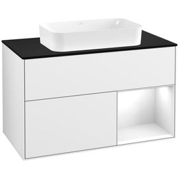 Villeroy & Boch Villeroy und Boch Finion Waschtischunterschrank G252GFGF 100cm, Abdeckplatte black matt, Emotion, Regal rechts Glossy white lacquer, Glossy white lacquer