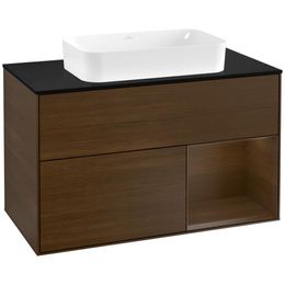 Villeroy & Boch Villeroy und Boch Finion Waschtischunterschrank G252GNGN 100cm, Abdeckplatte black matt, Emotion, Regal rechts Walnut veneer, Walnut veneer