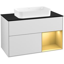Villeroy & Boch Villeroy und Boch Finion Waschtischunterschrank G252HFMT 100cm, Abdeckplatte black matt, Emotion, Regal rechts Gold matt, White matt lacquer