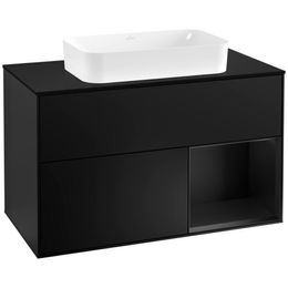 Villeroy & Boch Villeroy und Boch Finion Waschtischunterschrank G252PDPD 100cm, Abdeckplatte black matt, Emotion, Regal rechts Black matt lacquer, Black matt lacquer