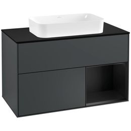 Villeroy & Boch Villeroy und Boch Finion Waschtischunterschrank G252PDHG 100cm, Abdeckplatte black matt, Emotion, Regal rechts Black matt lacquer, Midnight Blue Matt Lacquer