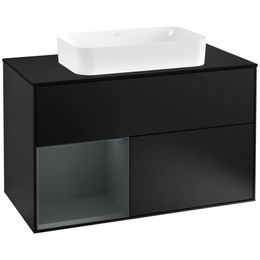 Villeroy & Boch Villeroy und Boch Finion Waschtischunterschrank G242HGPD 100cm, Abdeckplatte black matt, Emotion, Regal links Midnight Blue Matt Lacquer, Black matt lacquer