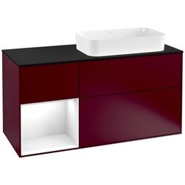 Villeroy & Boch Villeroy und Boch Finion Waschtischunterschrank G272GFHB 120cm, Abdeckplatte black matt, Emotion, Regal links Glossy white lacquer, Peony Matt