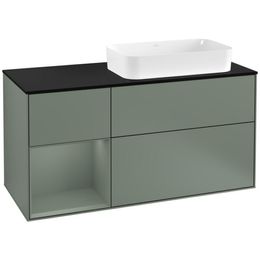 Villeroy & Boch Villeroy und Boch Finion Waschtischunterschrank G272GMGM 120cm, Abdeckplatte black matt, Emotion, Regal links Olive Matt Lacquer, Olive Matt Lacquer