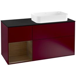 Villeroy & Boch Villeroy und Boch Finion Waschtischunterschrank G272GNHB 120cm, Abdeckplatte black matt, Emotion, Regal links Walnut veneer, Peony Matt