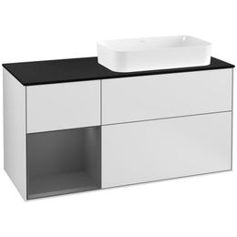 Villeroy & Boch Villeroy und Boch Finion Waschtischunterschrank G272GKMT 120cm, Abdeckplatte black matt, Emotion, Regal links Anthracite matt, White matt lacquer