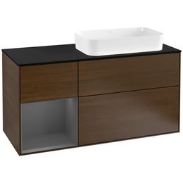 Villeroy & Boch Villeroy und Boch Finion Waschtischunterschrank G272GKGN 120cm, Abdeckplatte black matt, Emotion, Regal links Anthracite matt, Walnut veneer