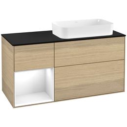 Villeroy & Boch Villeroy und Boch Finion Waschtischunterschrank G272GFPC 120cm, Abdeckplatte black matt, Emotion, Regal links Glossy white lacquer, Oak Veneer