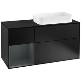 Villeroy & Boch Villeroy und Boch Finion Waschtischunterschrank G272HGPD 120cm, Abdeckplatte black matt, Emotion, Regal links Midnight Blue Matt Lacquer, Black matt lacquer