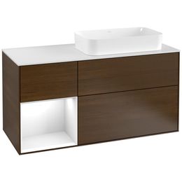 Villeroy & Boch Villeroy und Boch Finion Waschtischunterschrank G271GFGN 120cm, Abdeckplatte white matt, Emotion, Regal links Glossy white lacquer, Walnut veneer