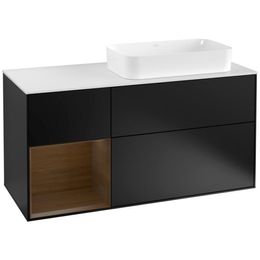 Villeroy & Boch Villeroy und Boch Finion Waschtischunterschrank G271GNPD 120cm, Abdeckplatte white matt, Emotion, Regal links Walnut veneer, Black matt lacquer