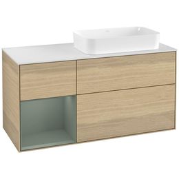 Villeroy & Boch Villeroy und Boch Finion Waschtischunterschrank G271GMPC 120cm, Abdeckplatte white matt, Emotion, Regal links Olive Matt Lacquer, Oak Veneer