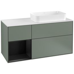 Villeroy & Boch Villeroy und Boch Finion Waschtischunterschrank G271PDGM 120cm, Abdeckplatte white matt, Emotion, Regal links Black matt lacquer, Olive Matt Lacquer