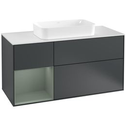 Villeroy & Boch Villeroy und Boch Finion Waschtischunterschrank F291GMHG 120cm, Abdeckplatte white matt, Regal links Olive Matt Lacquer, Midnight Blue Matt Lacquer