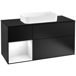 Villeroy & Boch Villeroy und Boch Finion Waschtischunterschrank F292GFPD 120cm, Abdeckplatte black matt, Regal links Glossy white lacquer, Black matt lacquer