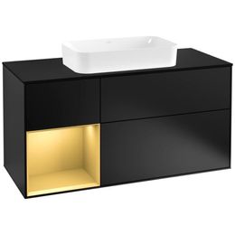 Villeroy & Boch Villeroy und Boch Finion Waschtischunterschrank F292HFPD 120cm, Abdeckplatte black matt, Regal links Gold matt, Black matt lacquer