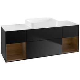 Villeroy & Boch Villeroy und Boch Finion Waschtischunterschrank G741GNPD 160x60,3x50,1cm, Regale Walnut veneer, Black matt lacquer