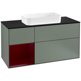 Villeroy & Boch Villeroy und Boch Finion Waschtischunterschrank F292HBGM 120cm, Abdeckplatte black matt, Regal links Peony, Olive Matt Lacquer