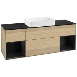 Villeroy & Boch Villeroy und Boch Finion Waschtischunterschrank G742PDPC 160x60,3x50,1cm, Regale Black matt lacquer, Oak Veneer