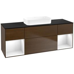 Villeroy & Boch Villeroy und Boch Finion Waschtischunterschrank F742GFGN 160x60,3x50,1cm, Regale Glossy white lacquer, Walnut veneer