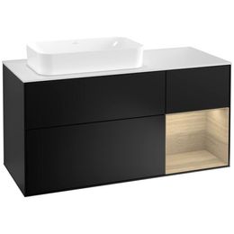 Villeroy & Boch Villeroy und Boch Finion Waschtischunterschrank G281PCPD 120cm, Abdeckplatte white matt, Emotion, Regal rechts Oak Veneer, Black matt lacquer