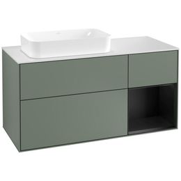 Villeroy & Boch Villeroy und Boch Finion Waschtischunterschrank G281PDGM 120cm, Abdeckplatte white matt, Emotion, Regal rechts Black matt lacquer, Olive Matt Lacquer