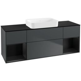 Villeroy & Boch Villeroy und Boch Finion Waschtischunterschrank G742PDHG 160x60,3x50,1cm, Regale Black matt lacquer, Midnight Blue Matt Lacquer