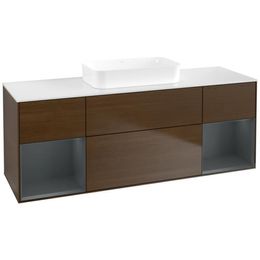 Villeroy & Boch Villeroy und Boch Finion Waschtischunterschrank F741HGGN 160x60,3x50,1cm, Regale Midnight matt lacquer, Walnut veneer