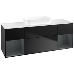 Villeroy & Boch Villeroy und Boch Finion Waschtischunterschrank F741HGPD 160x60,3x50,1cm, Regale Midnight matt lacquer, Black matt lacquer