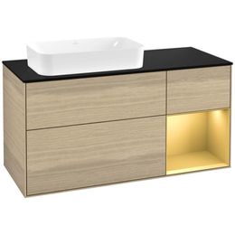 Villeroy & Boch Villeroy und Boch Finion Waschtischunterschrank G282HFPC 120cm, Abdeckplatte black matt, Emotion, Regal rechts Gold matt, Oak Veneer