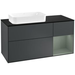 Villeroy & Boch Villeroy und Boch Finion Waschtischunterschrank G282GMHG 120cm, Abdeckplatte black matt, Emotion, Regal rechts Olive Matt Lacquer, Midnight Blue Matt Lacquer