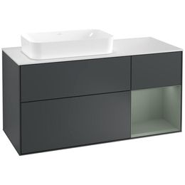 Villeroy & Boch Villeroy und Boch Finion Waschtischunterschrank F281GMHG 120cm, Abdeckplatte white matt, Regal rechts Olive Matt Lacquer, Midnight Blue Matt Lacquer