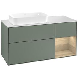 Villeroy & Boch Villeroy und Boch Finion Waschtischunterschrank F281PCGM 120cm, Abdeckplatte white matt, Regal rechts Oak Veneer, Olive Matt Lacquer