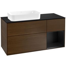 Villeroy & Boch Villeroy und Boch Finion Waschtischunterschrank F282PDGN 120cm, Abdeckplatte black matt, Regal rechts Black matt lacquer, Walnut veneer