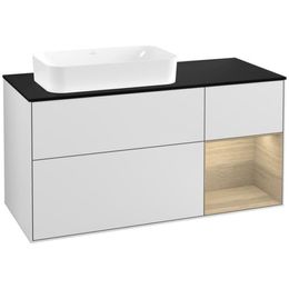 Villeroy & Boch Villeroy und Boch Finion Waschtischunterschrank F282PCMT 120cm, Abdeckplatte black matt, Regal rechts Oak Veneer, White matt lacquer