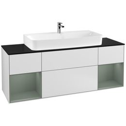 Villeroy & Boch Villeroy und Boch Finion Waschtischunterschrank G212GMMT 160cm, Abdeckplatte black matt, Emotion, Regale Olive matt lacquer, White matt lacquer