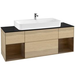 Villeroy & Boch Villeroy und Boch Finion Waschtischunterschrank G212GNPC 160cm, Abdeckplatte black matt, Emotion, Regale Walnut veneer, Oak Veneer